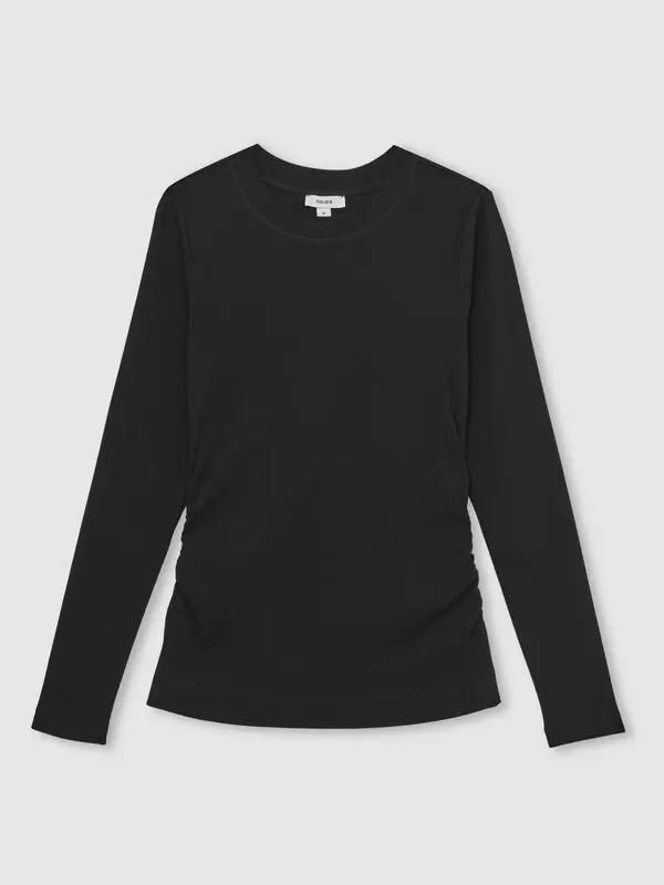 REISS Cotton Ruched Long-sleeve T-shirt - Black