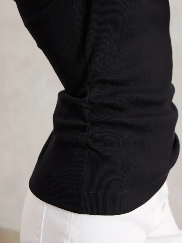 REISS Cotton Ruched Long-sleeve T-shirt - Black
