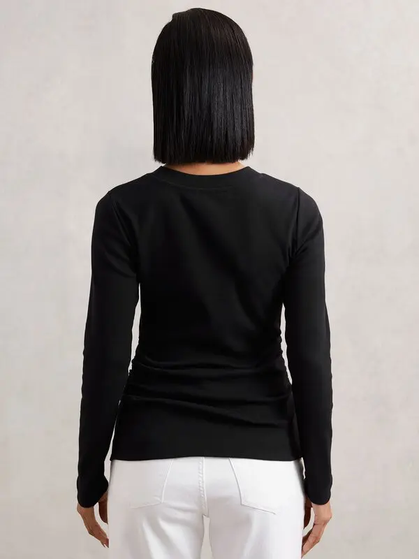 REISS Cotton Ruched Long-sleeve T-shirt - Black