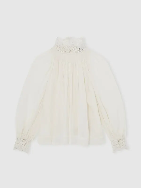REISS Czara Lace-trimmed Draped Top