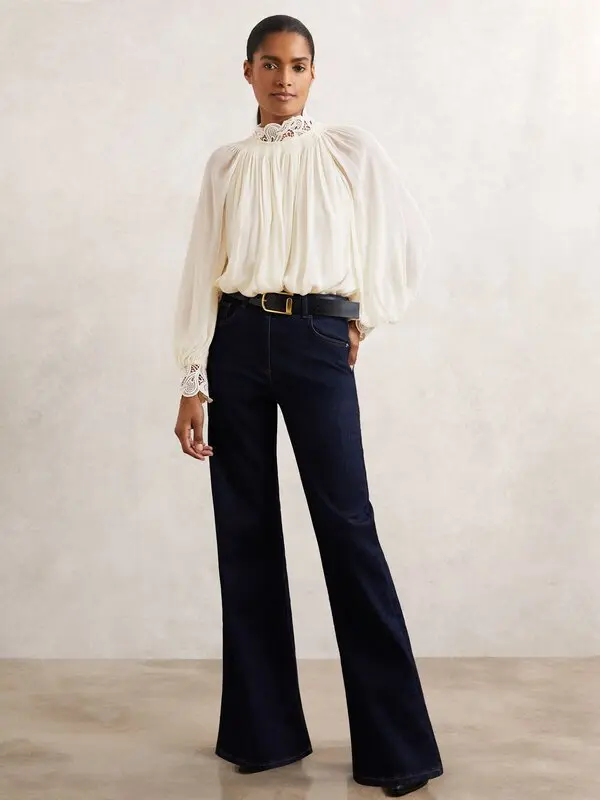 REISS Czara Lace-trimmed Draped Top