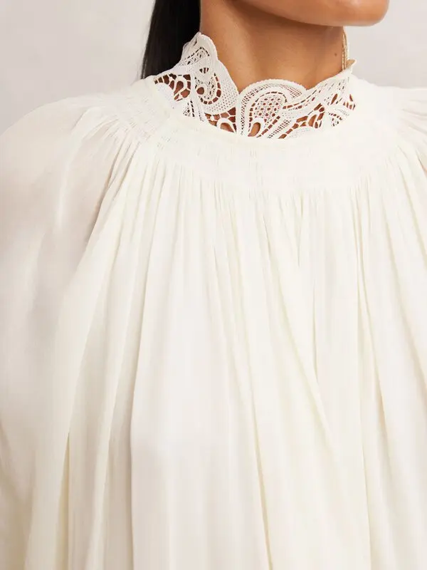 REISS Czara Lace-trimmed Draped Top