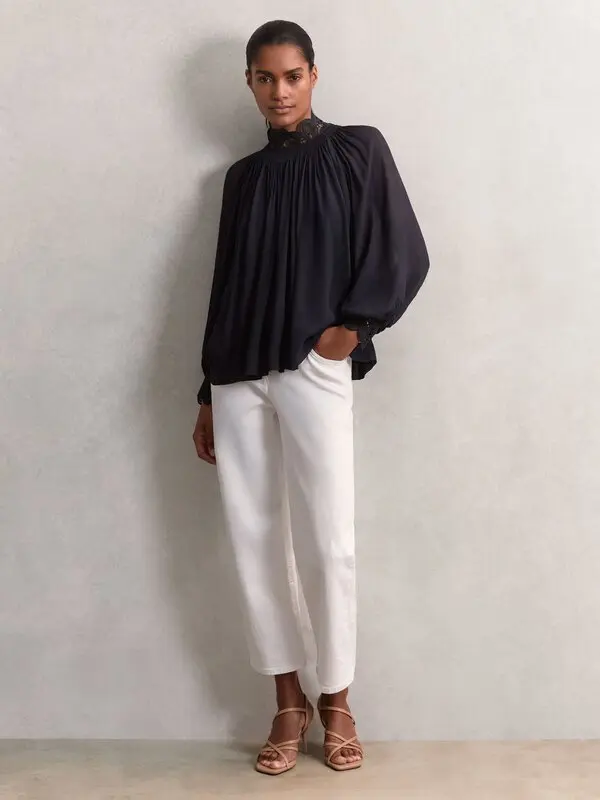 REISS Czara Lace-trimmed Draped Top