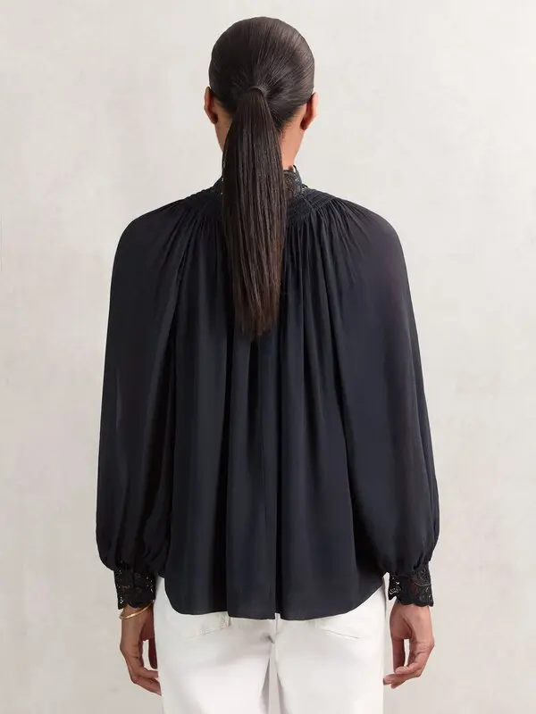 REISS Czara Lace-trimmed Draped Top