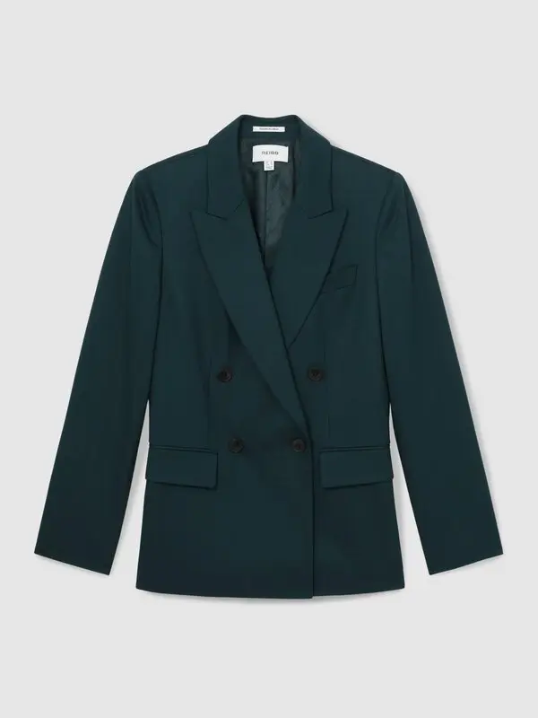 REISS Wool-blend Double-breasted Suit Blazer - Green