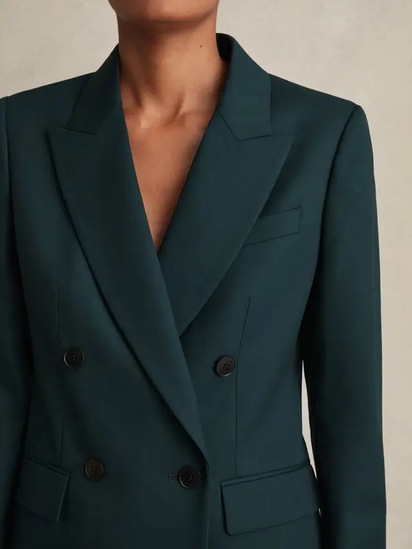 REISS Wool-blend Double-breasted Suit Blazer - Green