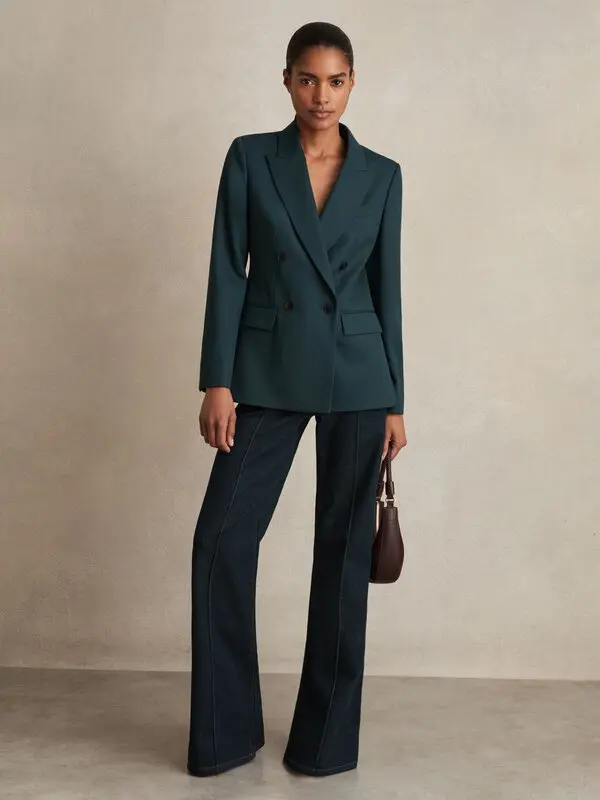 REISS Wool-blend Double-breasted Suit Blazer - Green