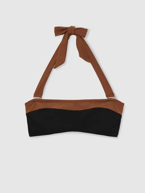 REISS Nala Contrast-trim Bandeau Bikini Top
