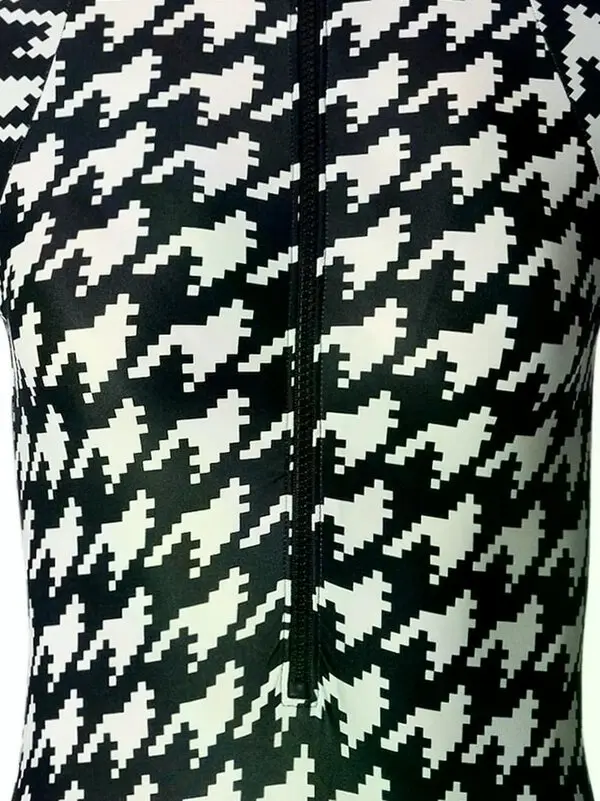 Perfect Moment Houndstooth Long-sleeve Half-zip Swimsuit