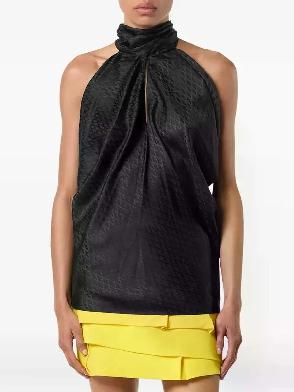 Versace Textured Geometric High Neck Top