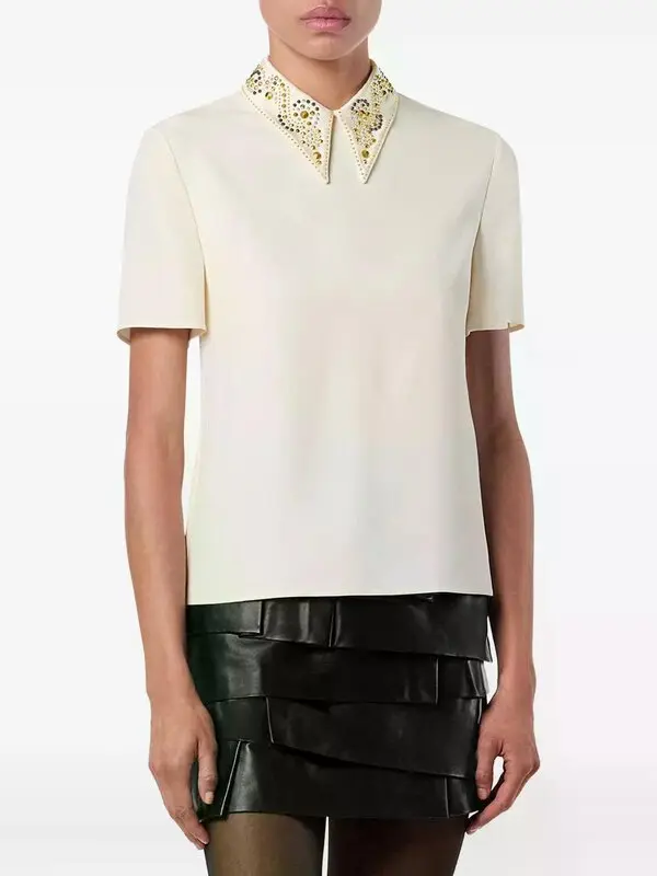 Versace Embellished Collar Short-sleeve Top - Neutrals