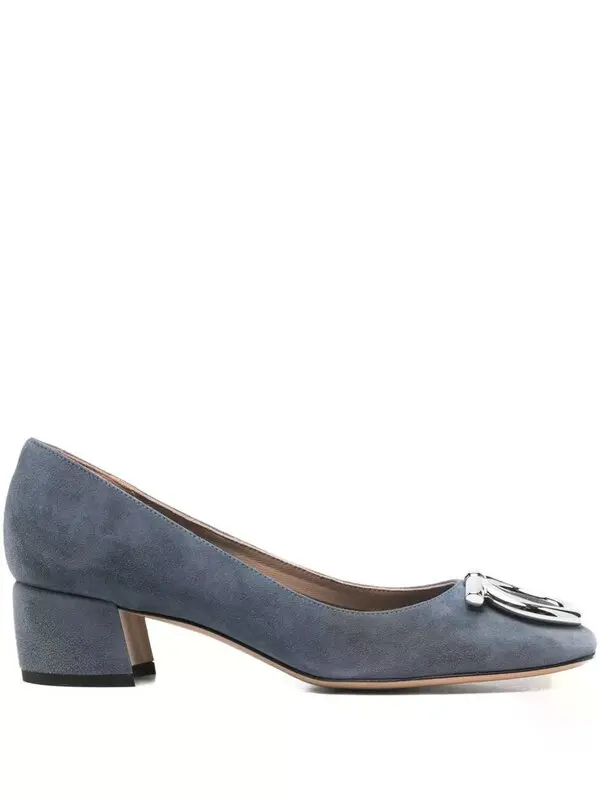 FERRAGAMO 40mm Logo Buckle Block Heel Pumps - Blue