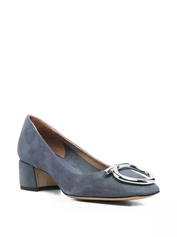 FERRAGAMO 40mm Logo Buckle Block Heel Pumps - Blue