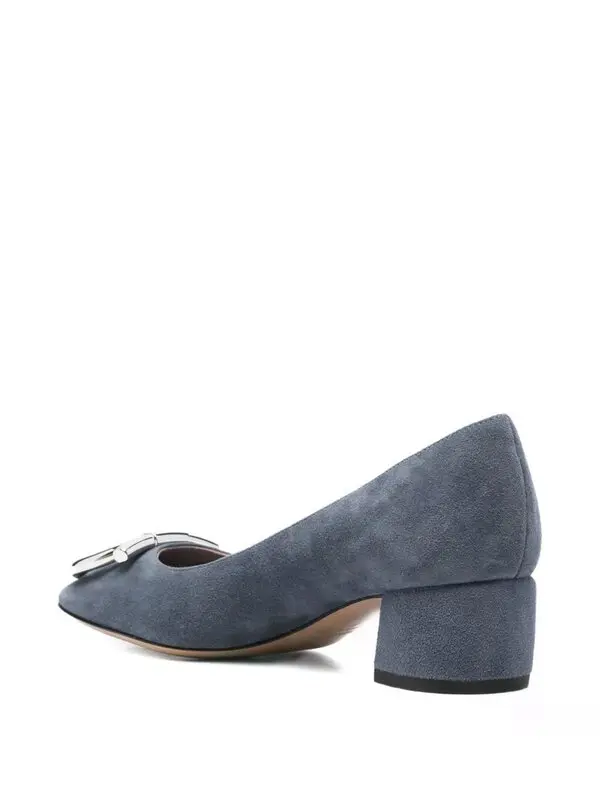 FERRAGAMO 40mm Logo Buckle Block Heel Pumps - Blue