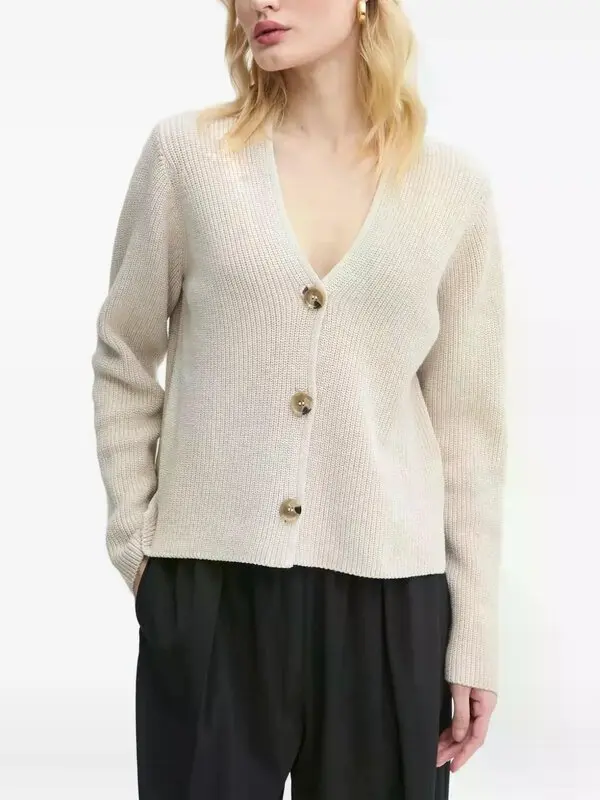 Marc O'polo Ribbed V-neck Cardigan - Neutrals