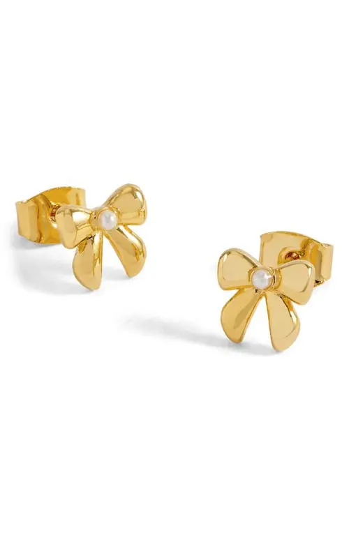 Estée Lauder Faux Pearl Bow Stud Earrings - Gold