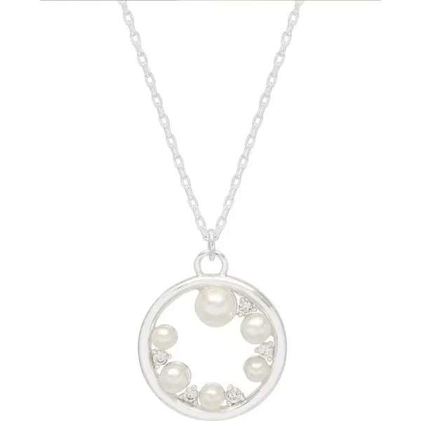 Estée Lauder Faux Pearl And Crystal Circle Pendant Necklace - Silver