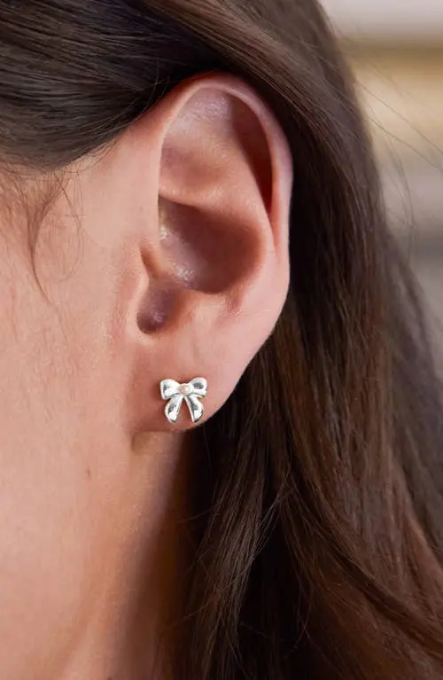 Estée Lauder Faux Pearl Bow Stud Earrings - Silver