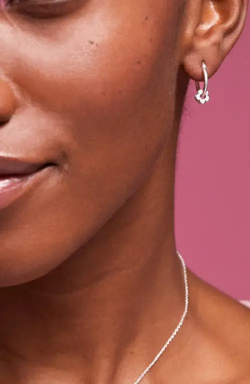 Estée Lauder Multi Flower Beaded Hoop Earrings - Silver