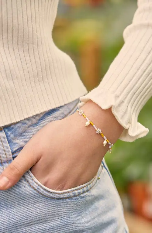 Estée Lauder Faux Pearl & Flower Miyuki Bracelet