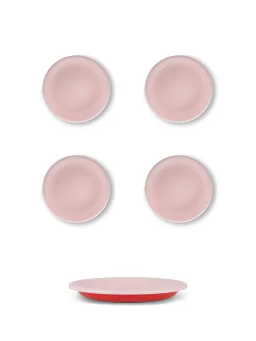ELIFLE Two Tone Enamel Side Plateset Of 4 - Red & Pink