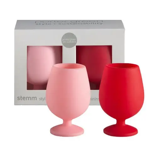 PORTER GREEN Stemm |silicone Unbreakable Wine Glasses - Cherry + Blush