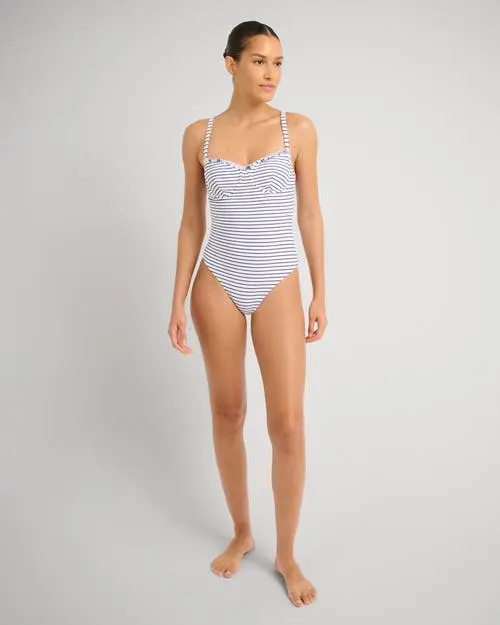 Onia Towel Terry Striped One-piece Swimsuit - White/deep Navy