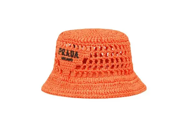 Prada Raffia Bucket Hat - Orange