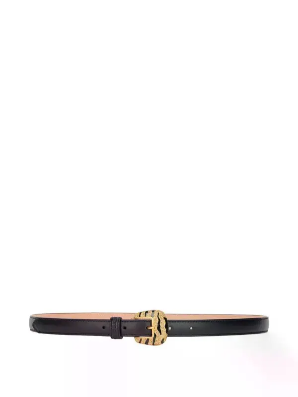 Roberto Cavalli Bejeweled Buckle Leather Belt - Black