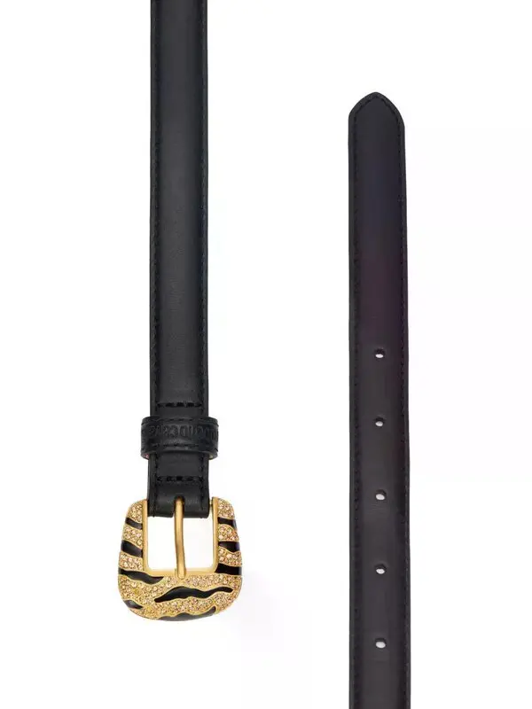 Roberto Cavalli Bejeweled Buckle Leather Belt - Black