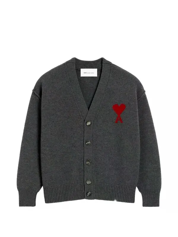 AMI Paris De Coeur V-neck Cardigan - Grey