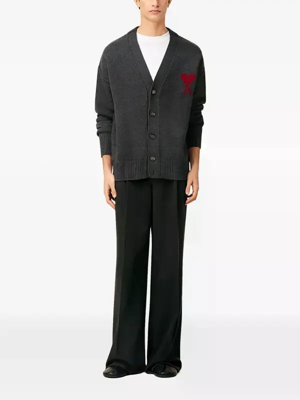 AMI Paris Merino Wool De Coeur Cardigan - Grey