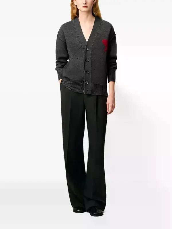 AMI Paris Merino Wool De Coeur Cardigan - Grey