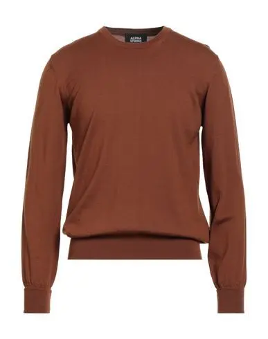 Alpha Studio Merino Wool Sweater With Leather Details - Brown