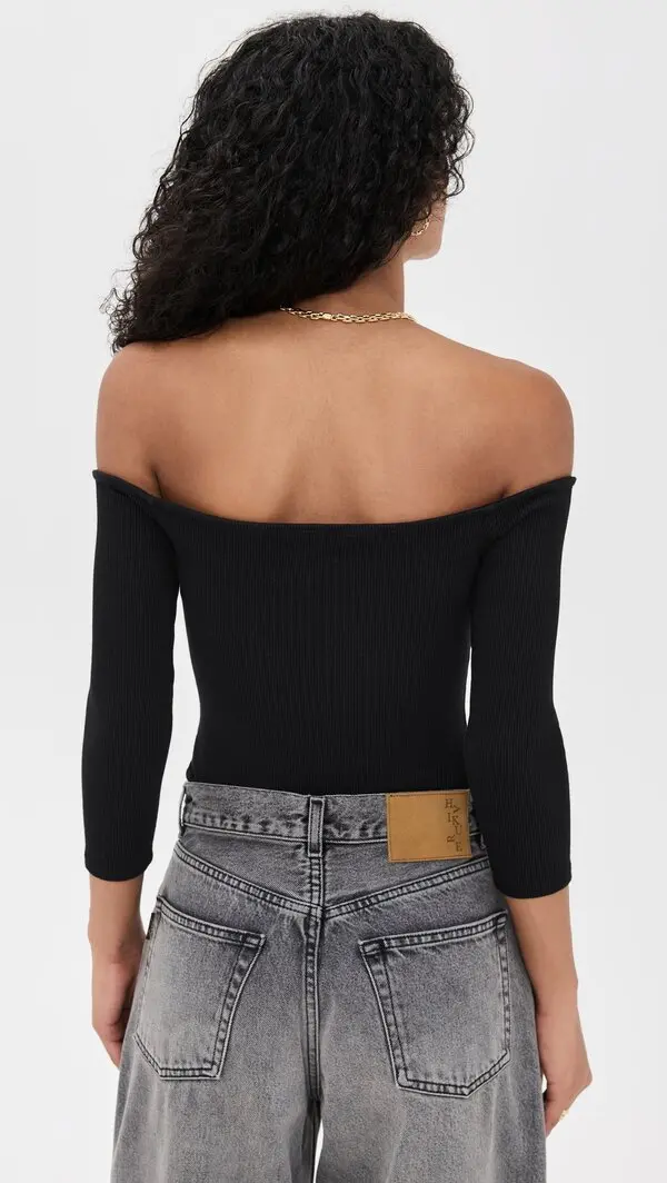 L'Agence Evelyn Off-shoulder Ribbed Thong Bodysuit