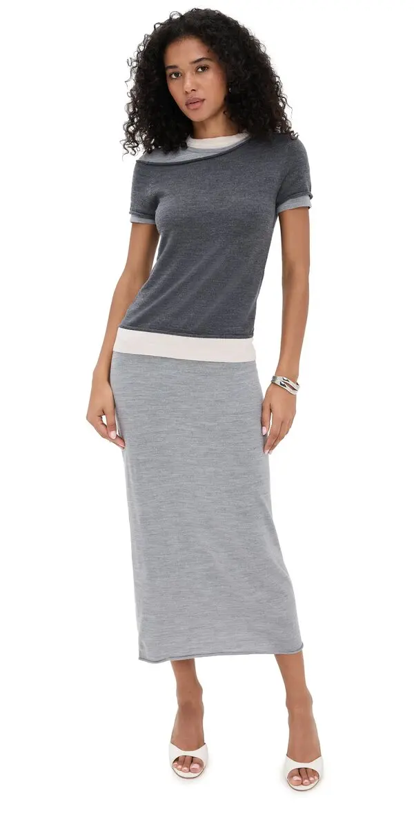 Staud Lyric Midi Dress In Heather Grey Multi - 60% Off | Editorialist