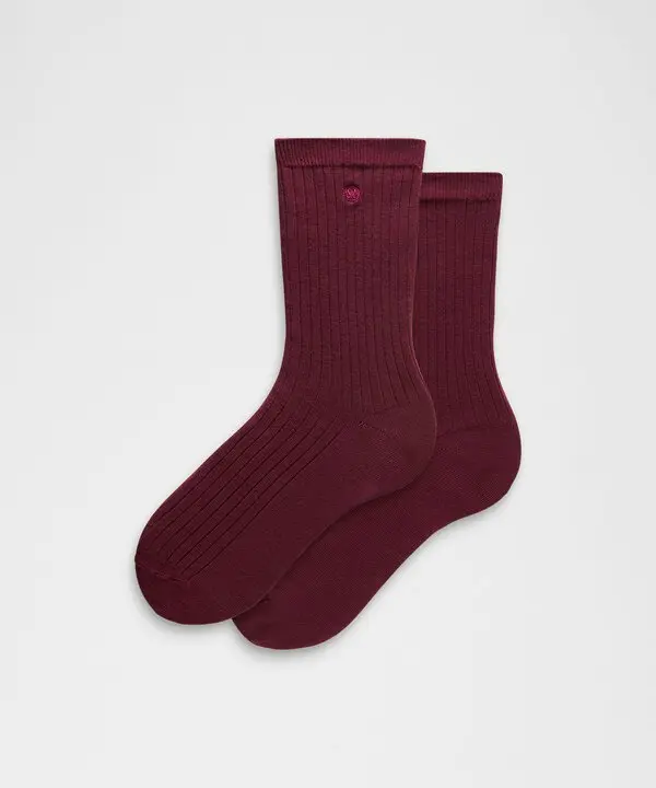 Lululemon Ribbed Cotton-blend Crew Socks - Burgundy Bay
