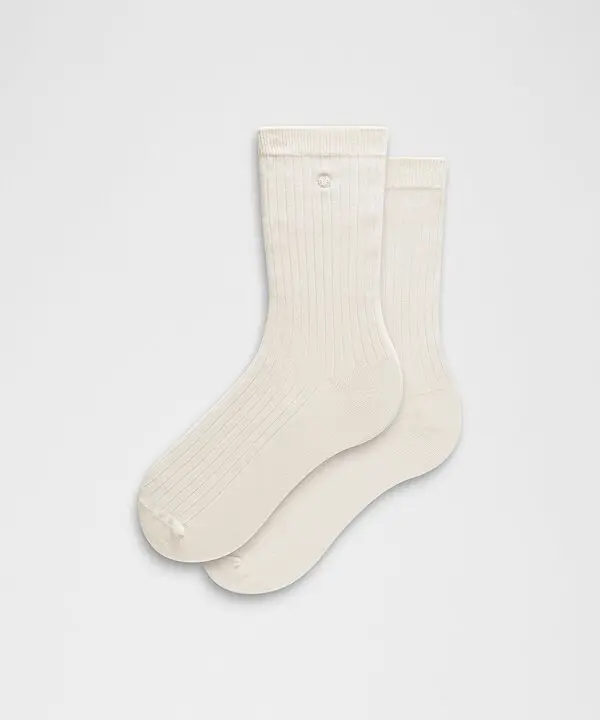 Lululemon Ribbed Cotton-blend Crew Socks - Light Ivory