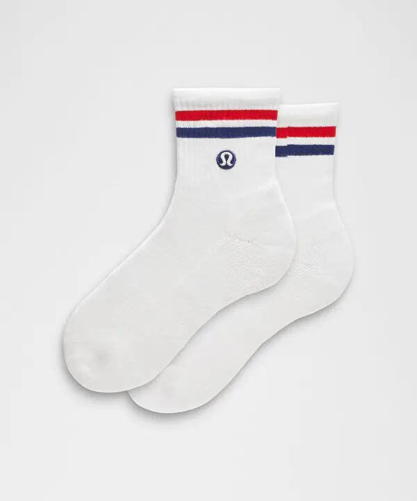Lululemon Daily Essential Quarter Socks - White/oxford Red/clubhouse Blue