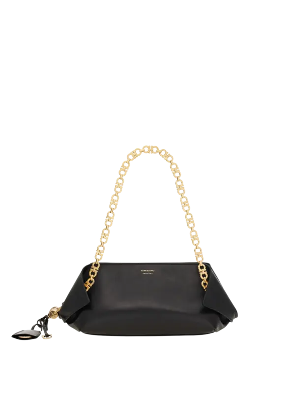 FERRAGAMO Gancini Chain Folded Shoulder Bag - Black