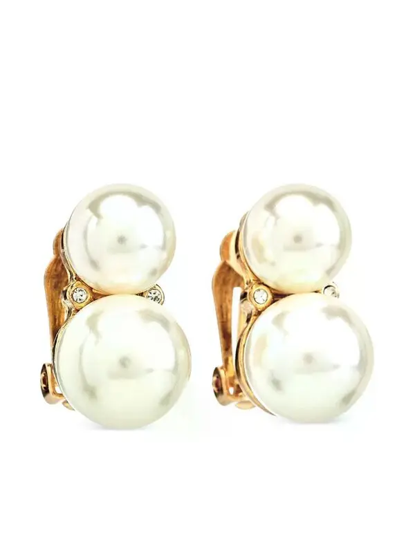 KENNETH JAY LANE Double Cultura Pearl Clip-on Earrings - Gold