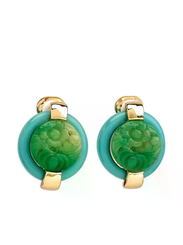 KENNETH JAY LANE Carved-jade Button Clip-on Earrings - Gold