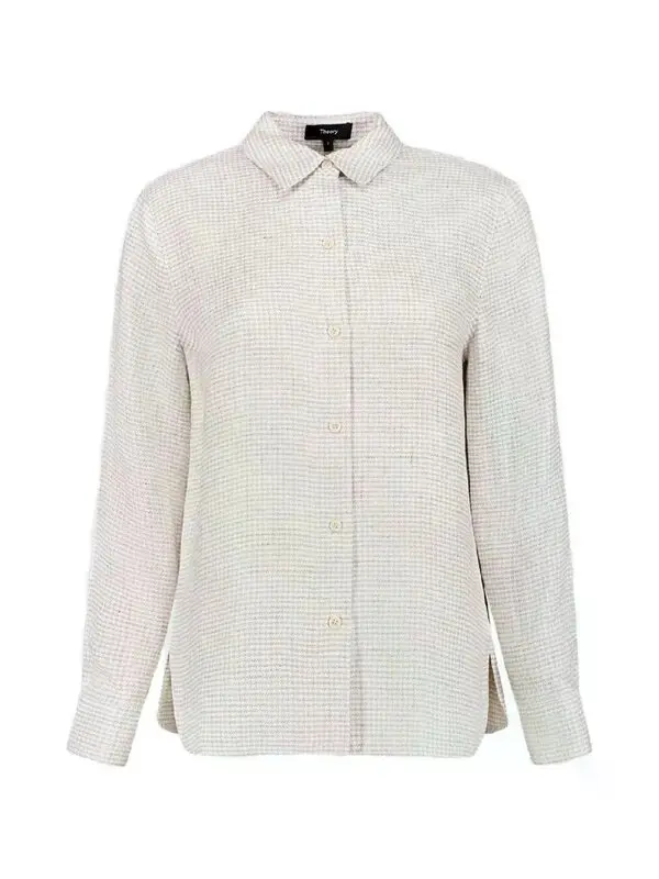Theory Ecru Gingham Check Shirt