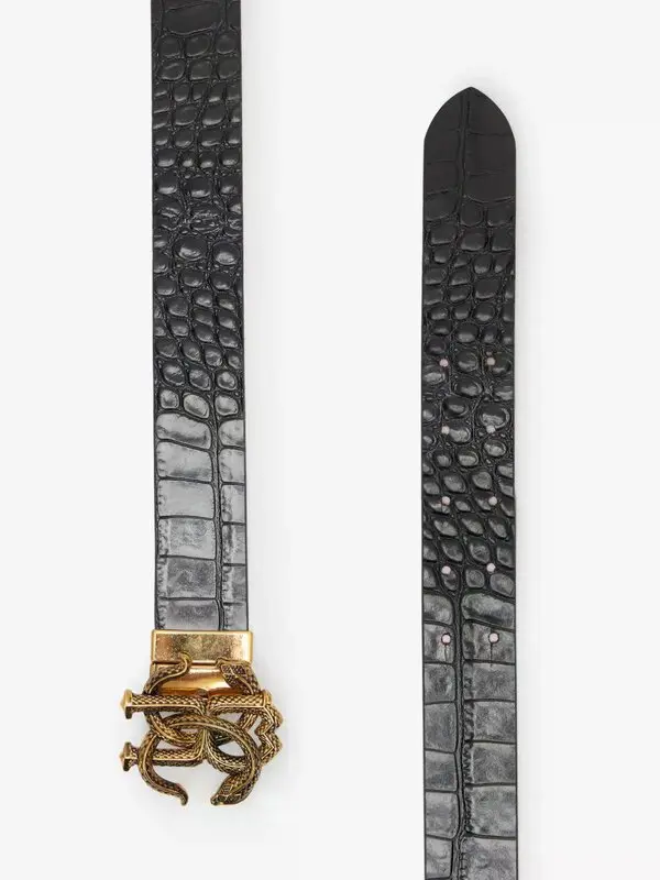 Roberto Cavalli Mirror Snake Monogram Reversible Belt