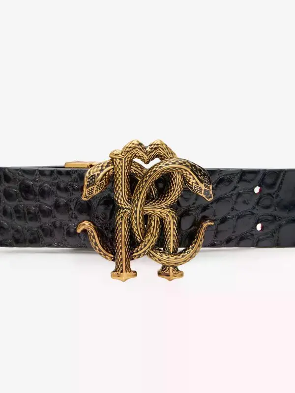 Roberto Cavalli Mirror Snake Monogram Reversible Belt