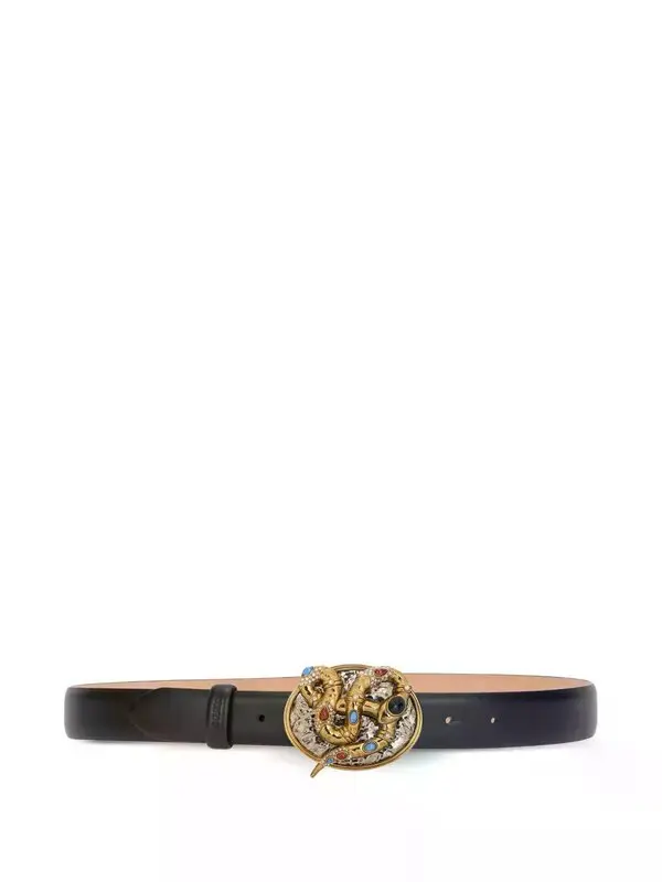 Roberto Cavalli Snake Buckle Leather Belt - Black