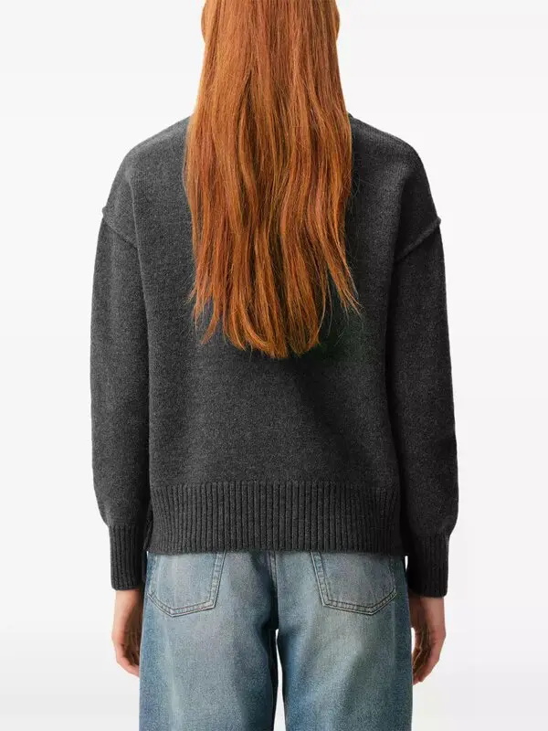 AMI Paris De Coeur V-neck Cardigan In Merino Wool - Grey