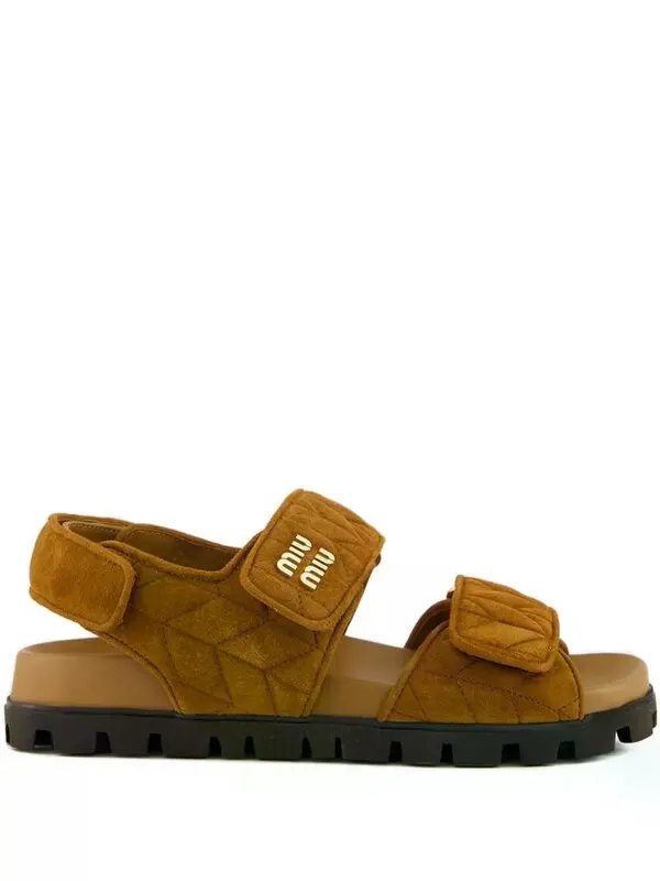Miu Miu Sporty Quilted Double-strap Sandals - Brown