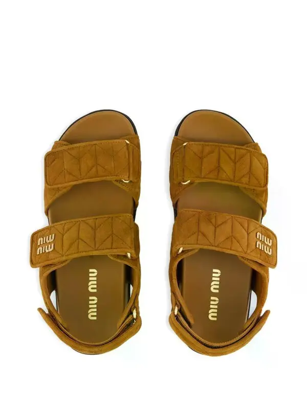 Miu Miu Sporty Quilted Double-strap Sandals - Brown