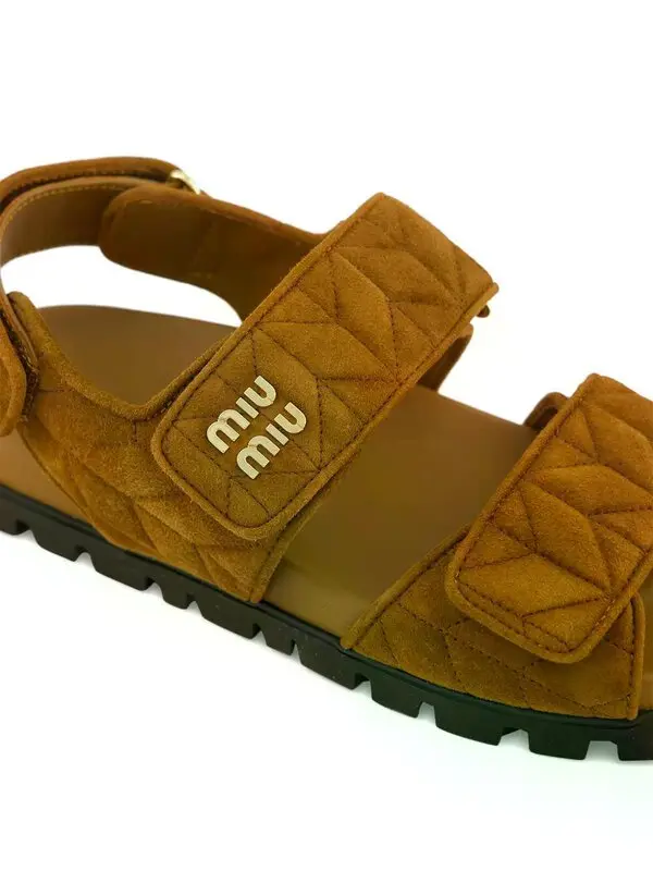 Miu Miu Sporty Quilted Double-strap Sandals - Brown